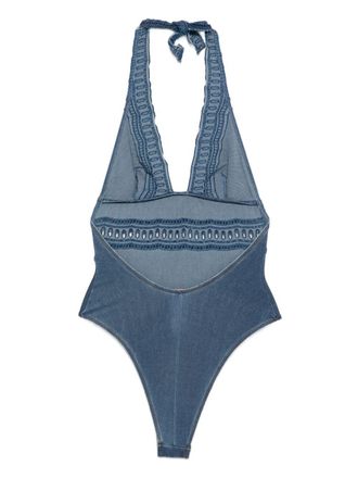 Ermanno Scervino Crochet-Lace Halter Swimsuit - Blue