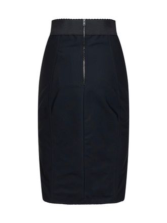 Dolce & Gabbana Womens Pencil Midi Skirt Black Satin And Lace Polyamide
