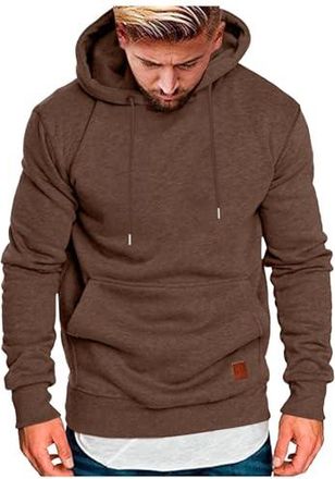 Generic Sweat &agrave; capuche pour homme avec &eacute;tiquette &agrave; manches longues et poche grande taille, marron, XXL