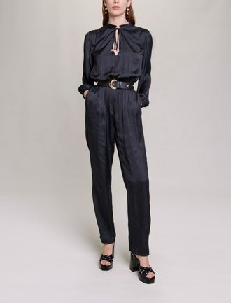 Maje Langer, Jumpsuit Mit G&uuml;rtel - Schwarz - Gr&ouml;&szlig;e 34 - Maje