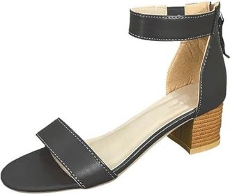 Generic Sandales &agrave; talon &eacute;pais de couleur unie - Sandales romaines r&eacute;glables avec sangle de cheville - Sandales montantes avec fermeture &eacute;clair - Chaussures e