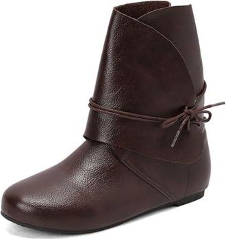 Generic Qynthra Bottes Mi-Mollet D&eacute;contract&eacute;es &agrave; Talon Plat Femme Lacets Courroie &agrave; Noeud Bout Rond Bottes d&Eacute;quitation Minimalistes Chaussures Discr&egrave;tes pour 