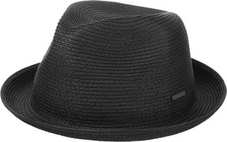 Stetson Dawson Black Player Strohhut Damen/Herren - Sonnenhut mit UV-Schutz 40 - Strandhut aus Papierstroh - Porkpie mit Markenemblem - Fedora Fr&uuml;hjahr/Sommer