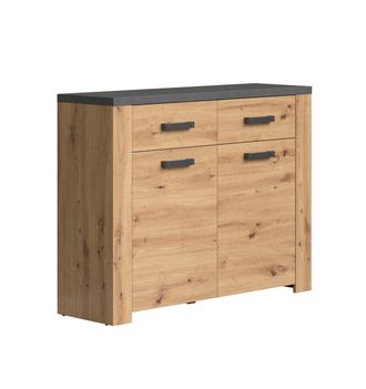 Trendteam Follow - Kommode - Artisan Eiche-Matera - Schuhkommode mit grauen Akzenten 2 T&uuml;ren, 2 Einlegeb&ouml;den und 2 Schubladen - (BxHxT) 116 x 91 x 35 cm - Volla