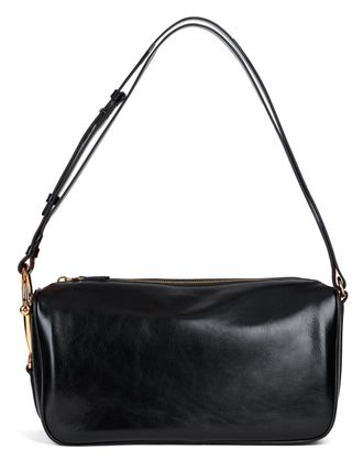 Gucci Womens Shoulder Bag With Buckle, Black Leather Calf Skin