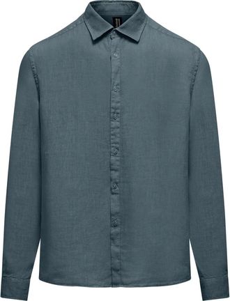 Bomboogie Homme, Chemises, Bleu, Taille: XL Chemise en lin &agrave; manches longues