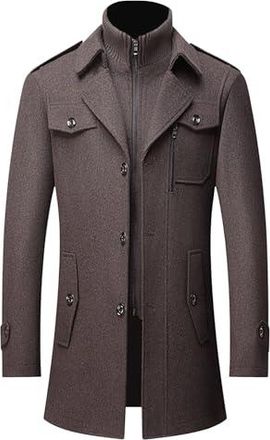 Generic Manteau classique &agrave; col montant en laine m&eacute;lang&eacute;e pour homme Printemps Hiver Simple Boutonnage Coupe ajust&eacute;e Chaud Doux Manteau, caf&eacute;, 3XL