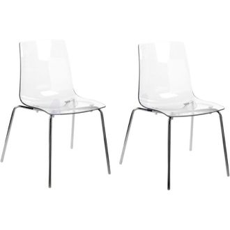 Beliani Beliani - Lot de 2 chaises de salle &agrave; manger transparentes en polycarbonate - Style moderne - Empilables - Pieds en m&eacute;tal - Confort optimal