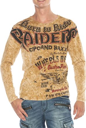 Cipo & Baxx Herren Sweatshirt CL400 Mustard - Stylischer Pullover im Modernen Streetwear Look mit Rundhals & Print - Bequemer Sweater f&uuml;r Alltag, Freizeit & Party