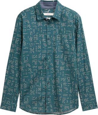 Tom Tailor Herren 1048260 Slim Fit Hemd mit Stretch, 38546-Green Irregular Design, L