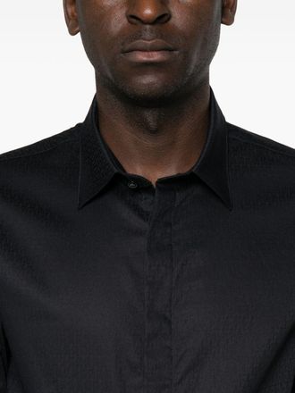 Emporio Armani Monogram Jacquard Cotton Shirt - Navy
