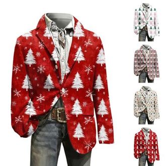 Generic Veste de costume de Noël en velours côtelé pour homme - Blazers amusants à manches longues et revers boutonné - Tenue de Noël décontractée avec poches