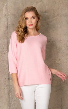 Passioni 3/4 Arm-Pullover mit wei&szlig;en Perlen mit Rundhalsausschnitt