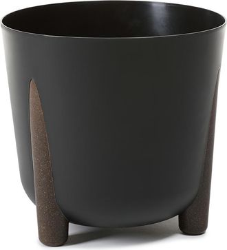 HowHomely Schwarz Blumentopf Kunststoff mit Braunen F&uuml;&szlig;en | ECO Pflanzschalen &Oslash; 25,5 x H 25,3 cm | Leichter und Stabiler Blumen&uuml;bertopf f&uuml;r Indoor oder Balkon u