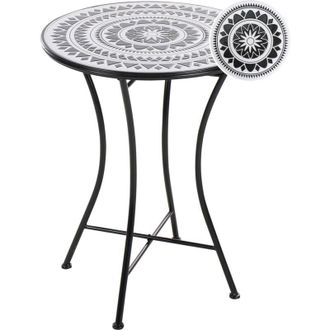 Beliani Table de Bistrot en M&eacute;tal avec Carreaux de C&eacute;ramique Noir et Blanc Comiso
