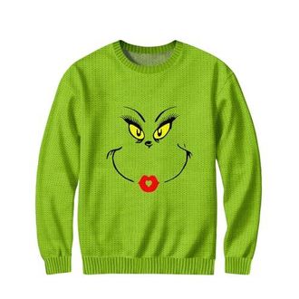 Generic Le Grinch Pull De Noel Homme Adulte Moche Christmas col Rond Famille Noel Vetement zippé Sweat Deguisement Femme Pulls Sweats Drole Ugly Pyjama Costum