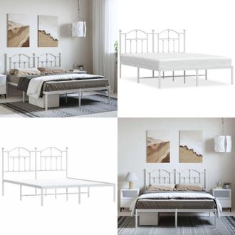 vidaXL Bettgestell mit Kopfteil Metall Wei&szlig; 150x200 cm - Metallbettrahmen - Doppelbett - Wei&szlig;er Betrahmen - Boxspringbett - Schlafzimmerm&ouml;bel - Home & Living