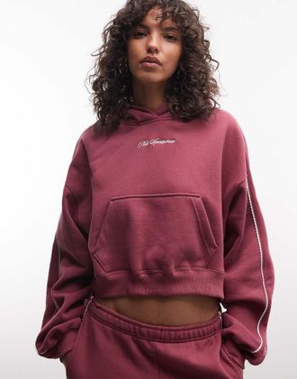 Nike Studio Fleece mittelschwerer kurzer Hoodie mit Bogenkantensaum und Futter in Pink-Rosa