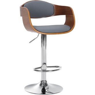 Clp Tabouret de bar Kingston avec Coque en bois Assise en similicuir Noyer / Gris