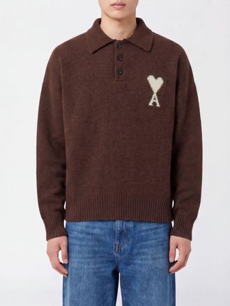 Ami Polo en maille &agrave; manches longues avec logo Ami de Caur en jacquard