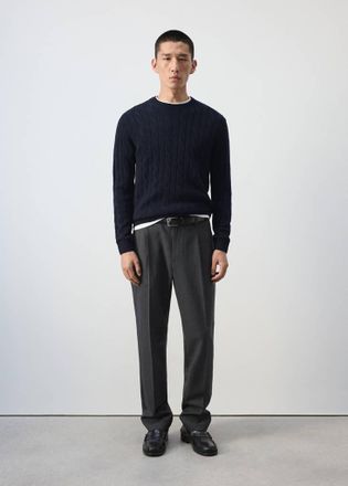 Mango Pull 100 % laine maille torsad&eacute;e bleu marine - Homme - XXL - MANGO MAN