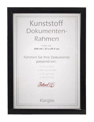 Ideal Dokument Bilderrahmen 21x29,7 DIN A4 Urkunde Meisterbrief Zeugniss Zertifikate: Farbe: Schwarz o. Aufsteller 3 Glas