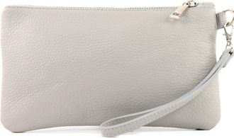 modamoda.de T193 Damen Leder Clutch Handgelenktasche Kosmetiktasche Klein handmade in Italy, Farbe:Hellgrau
