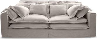 Loberon Sofa Terrell, Tiefe Sitzfläche, Seitliche Fächer, inkl. Sitz-, Rücken- & Zierkissen, Husse & Bezüge Abnehmbar, Couch, Sitzmöbel, Tannenholz, leinen