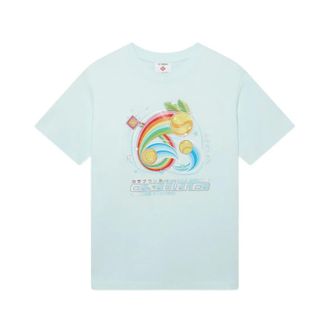 Casablanca Homme, Tops, Bleu, Taille: L T-Shirt MC Blanc Logo N&eacute;on