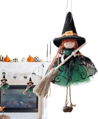 Generic Petite de sorci&egrave;re dhalloween - Pendentif de d&eacute;coration dhalloween | de sorci&egrave;re de Cuisine pour la Chance | D&eacute;coration &agrave; Suspendre avec Balai | Figur