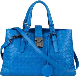 Bottega Veneta Crossbody Bags - Bottega Veneta Blue Intrecciato Leather Roma Handb - Gr. unisize - in Blau - f&uuml;r Damen