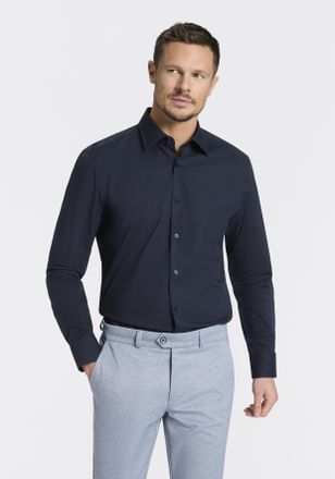 HUGO BOSS Businesshemd BOSS Hank, Herren, Gr. 41, N-Gr, dunkelblau404, Popeline, Obermaterial: 96% Baumwolle, 4% Elasthan, unifarben, slim fit normal, Rundhals,