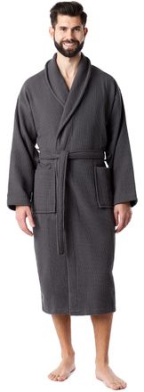 Ladeheid Herren Frottee Bademantel aus 100% Baumwolle Waffelpiqu&eacute; LA40-226 (Graphite (D07), S)