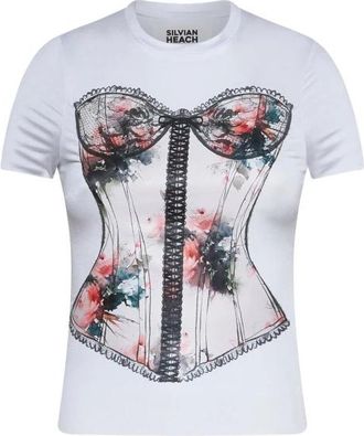 Silvian Heach Femme, Tops, Blanc, Taille: 42 FR T-shirt avec imprim&eacute; corset et motif floral