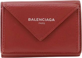 Balenciaga Pre-owned Paper Mini Wallet Calfskin Trifold Wallet - Femme - Pre-owned - Rouge - Taille: ONE Size