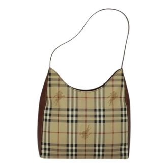 Burberry Sac port&eacute; &eacute;paule Pre-owned Haymarket Coated Canvas - Femme - Pre-owned - Beige - Taille: ONE Size