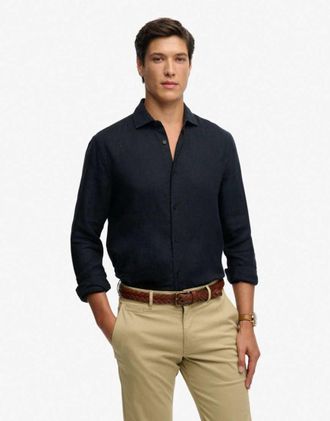 Superdry Riviera - Lang&auml;rmliges Leinenhemd in Eclipse-Marineblau