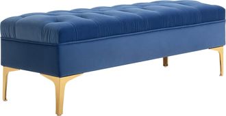 HOMCOM Sitzbank Polsterbank mit Samt-Bezug Bettbank mit Metallrahmen, Schuhbank f&uuml;r Schlafzimmer, Wohnzimmer, Flur 118 x 45 x 42 cm Blau