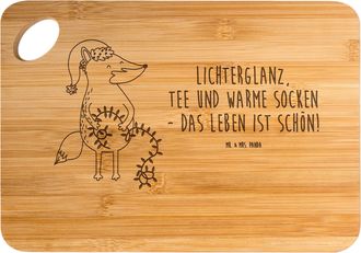 Mr. & Mrs. Panda Bambus - Schneidebrett Fuchs Weihnachten - Geschenk, Wintermotiv, Nikolaus, Weihnachtszeit, Holzbrett K&uuml;che, Hackbrett, Winter