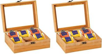 KESPER | Teebox mit Sichtfenster, Material: Bambus, Kunststoff, Ma&szlig;e: B 21,7 x T 16 x H 9 cm, Farbe: Natur | 58902 (Packung mit 2)