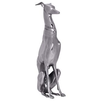 WOHNLING Dekoration Design Dog aus Aluminium silbern Windhund Skulptur Hundestatue