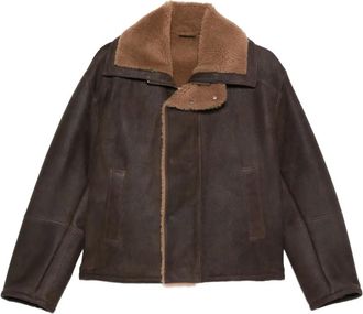 Arma manteau en cuir à col en peau lainé - Marron