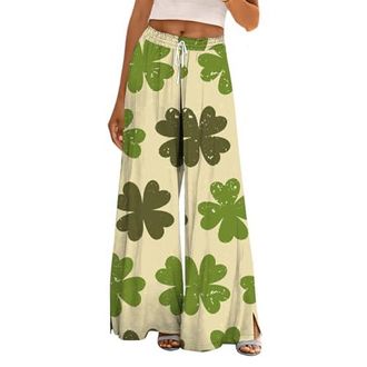 Generic Pantalon &agrave; jambes larges pour femme avec cordon de serrage et fente lat&eacute;rale, Gn4, XXL