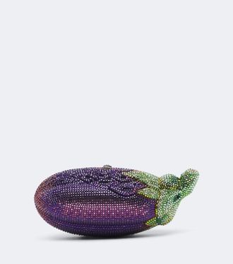 Judith Leiber Pochette Eggplant &agrave; cristaux