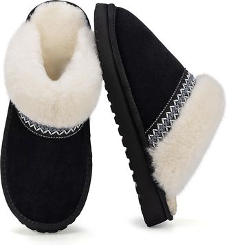 Mishansha Warme Hausschuhe Damen Winter Pantoletten Pl&uuml;sch Slippers rutschfest f&uuml;r den Innen- und Au&szlig;enbereich Schwarz 36 EU