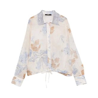 Seventy Femme, Blouses et Chemises, Multicolore, Taille: 48 FR Chemise &agrave; Manches Longues avec Imprim&eacute; Floral et Col Tricot&eacute;