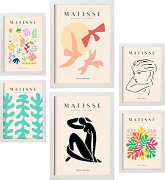 Nacnic Lot de 6 Affiches Henri Matisse. Libert&eacute;. Estampes du fauvisme et de lart abstrait pour larchitecture dint&eacute;rieur et la d&eacute;coration. A3 et A4, cadres bl