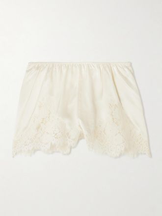 D&ocirc;en Iona Lace-trimmed Silk-satin Shorts - Cream