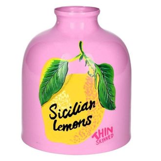 Gift Company Vase, Blumenvase - Taormina - Eisen - Motiv: Sicilian Lemons -Farbe: rosa - (&Oslash;xH) 12,7 x 15 cm