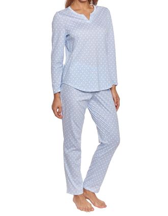 Rösch Damen Schlafanzug Baumwolle Punkte Streifen Langarm 1884146 c16361, 46